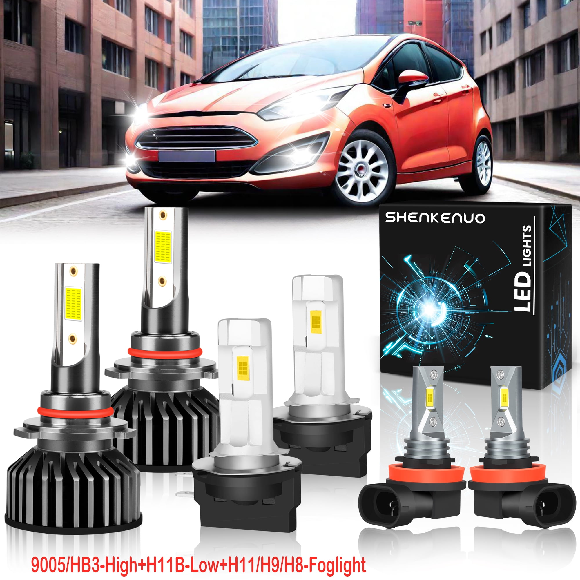 9005 H11B LED Headlight Bulbs for Ford Fiesta 2011 2012 2013 High Low ...