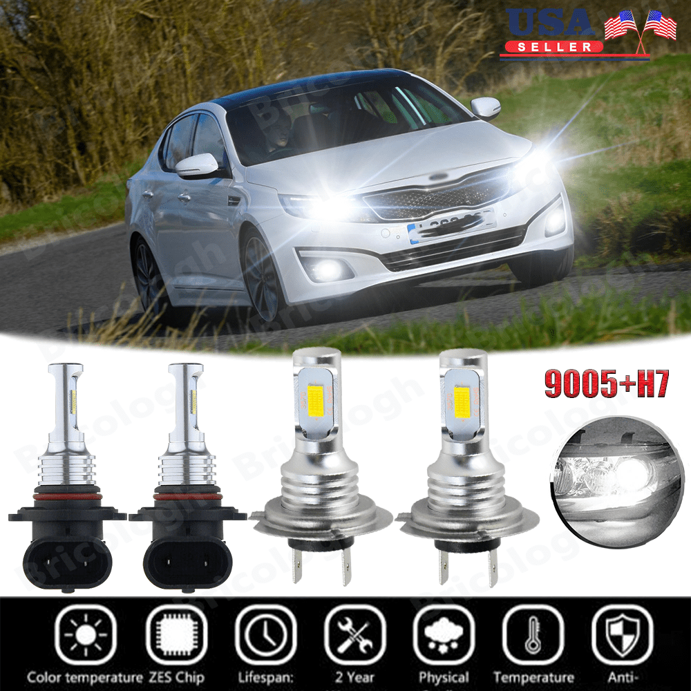 9005 H7 LED Headlight Bulbs Hi/Lo Beam Combo Kit For Kia Optima Forte ...