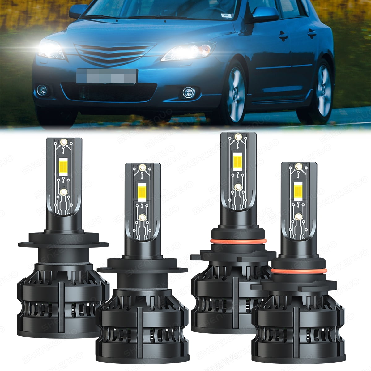 9005 H7 LED Headlight For Mazda 3 2004 2005 2006 2007 2008 2009 4pcs ...