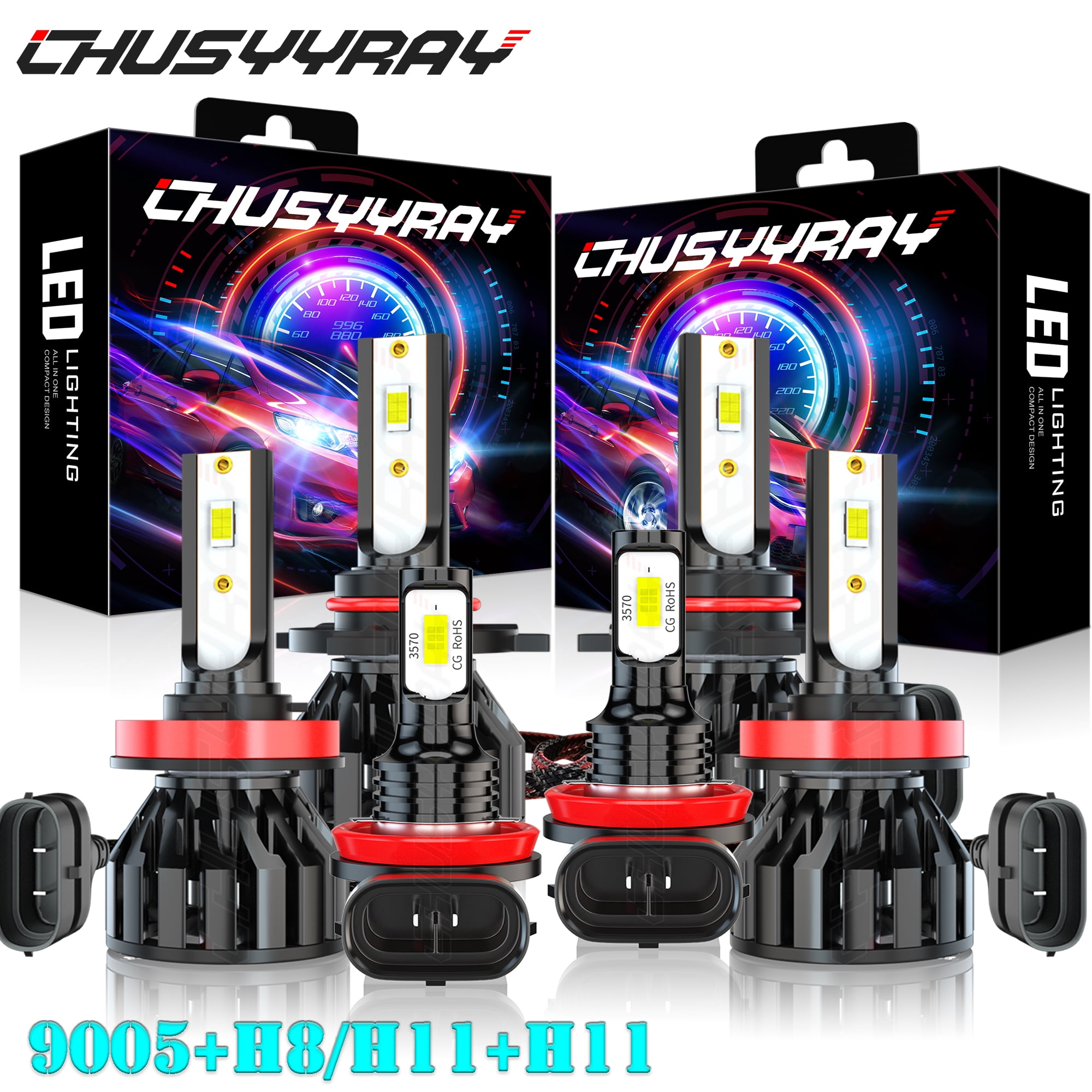 9005 H8/H11 H11 LED Headlight Fog Light Bulb White Plug&Play 6-Piece ...