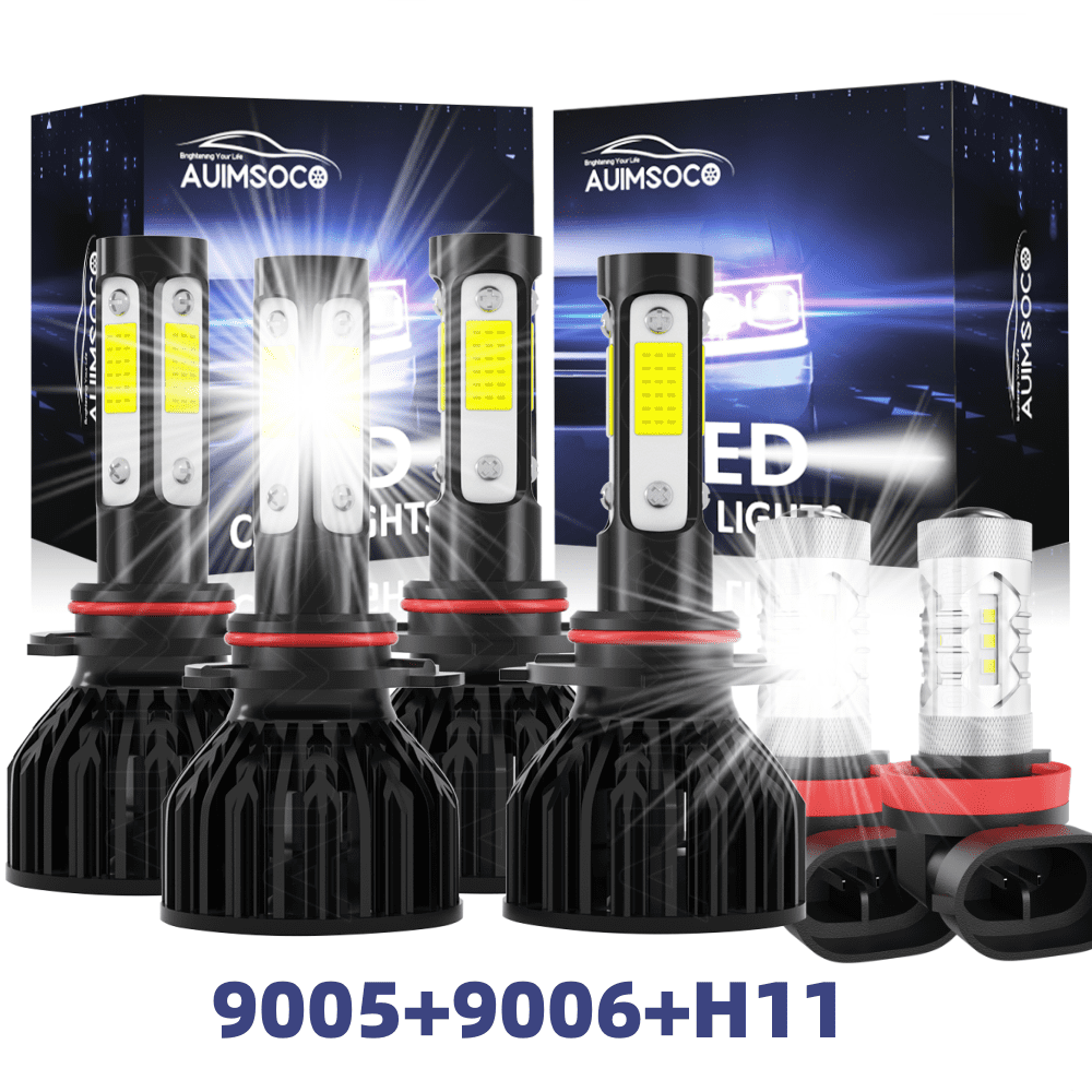 9005/HB3 9006/HB4 H11 6000k Kits LED Headlight 8000 Lumens High/Low+Fog Lights 6x Bulbs Combo ...