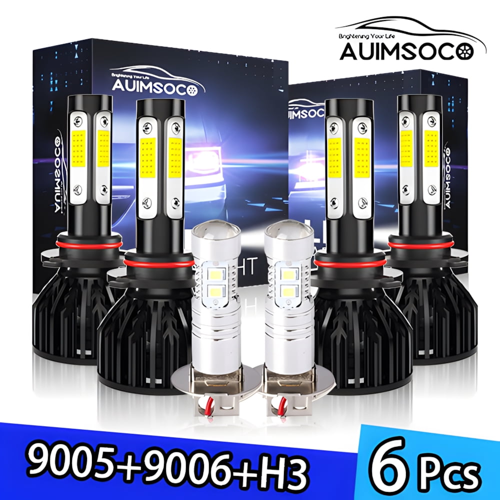 9005/HB3 9006/HB4 H3 Combo LED Headlights Pack of 6 High Low+Fog Lights 8000LM 6000k Bulbs ...
