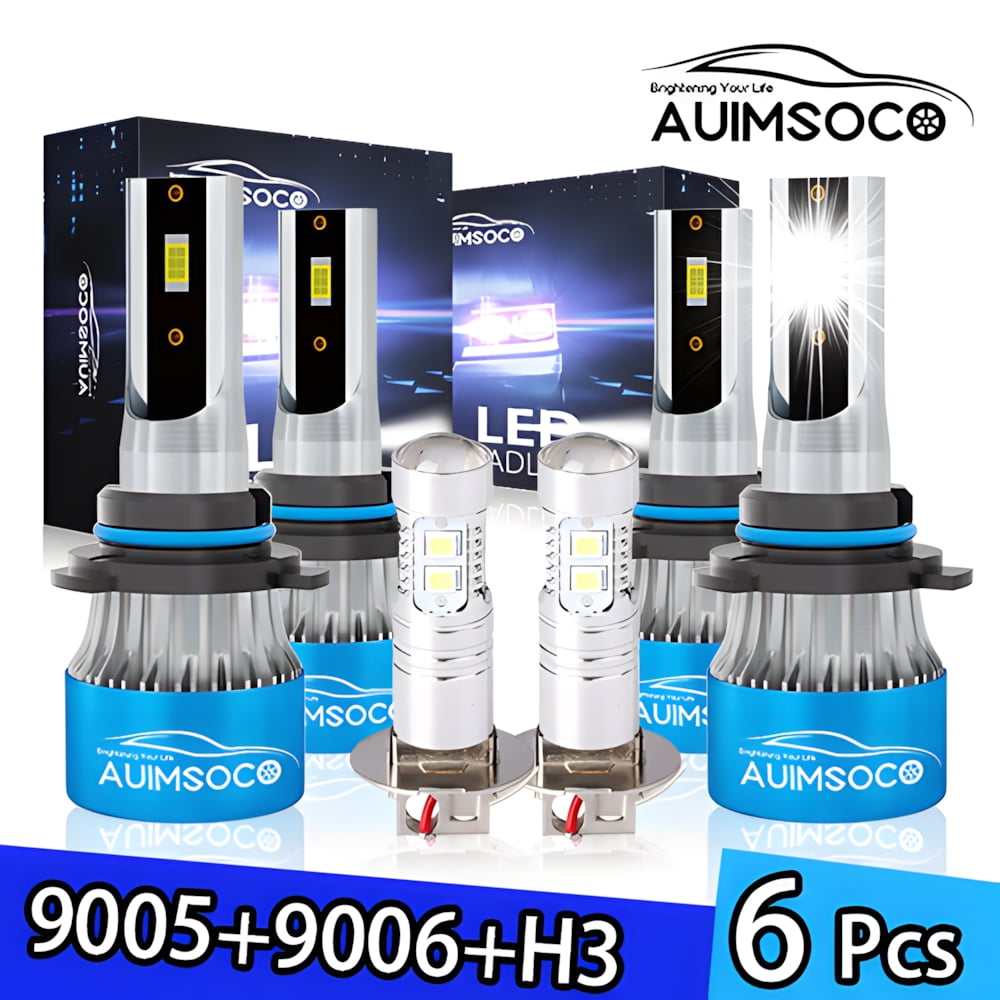 9005/HB3 9006/HB4 H3 Led Headlights 6-Pack Combo High Low+Fog Lights 6000k Bulbs Kits Super ...