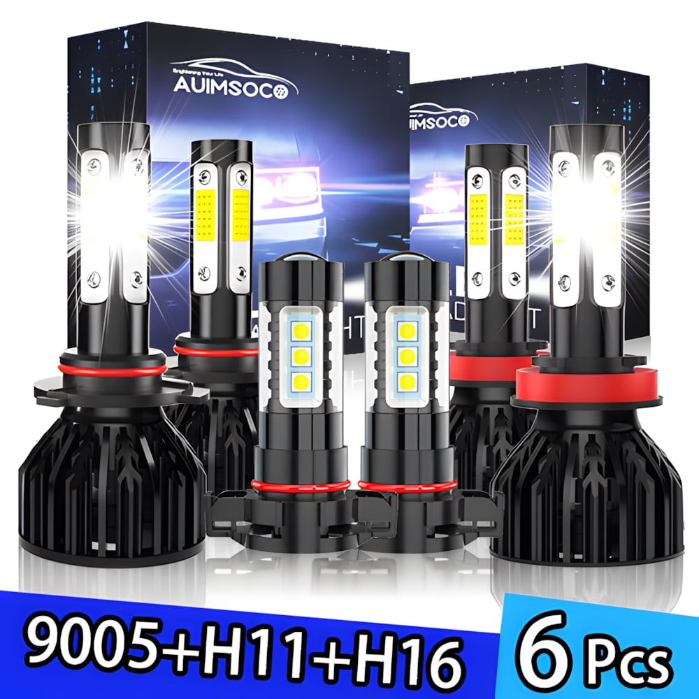 9005/HB3 H11 H16 6-Pack Combo Led Headlight High Low+Fog Lights 8000 Lumens Bulbs Kit 6000k 300% ...