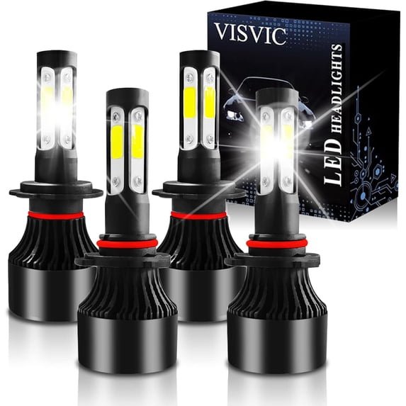 9005/HB3 + H7 LED Headlight Bulb High/Low Beam Kits, 4-Sided LED High ...