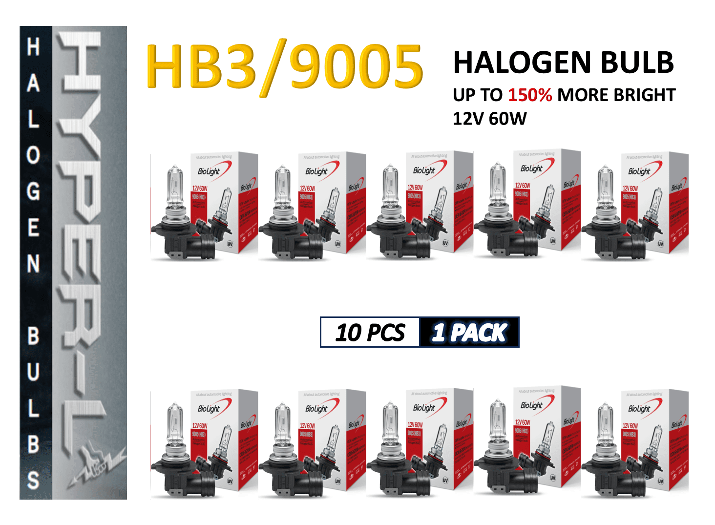 9005(HB3)Halogen 12V 60W Super Bright Upgrade Headlight Bulbs-150% More ...