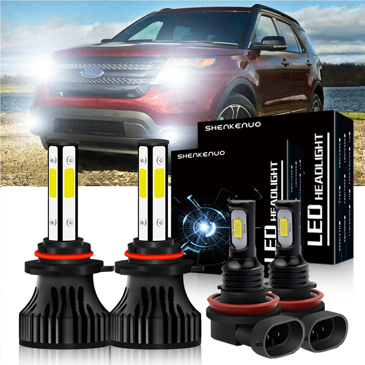 9005 Headlights for 2011-2015 Ford Explorer HB3 High/Low Beam+H11/H8 ...