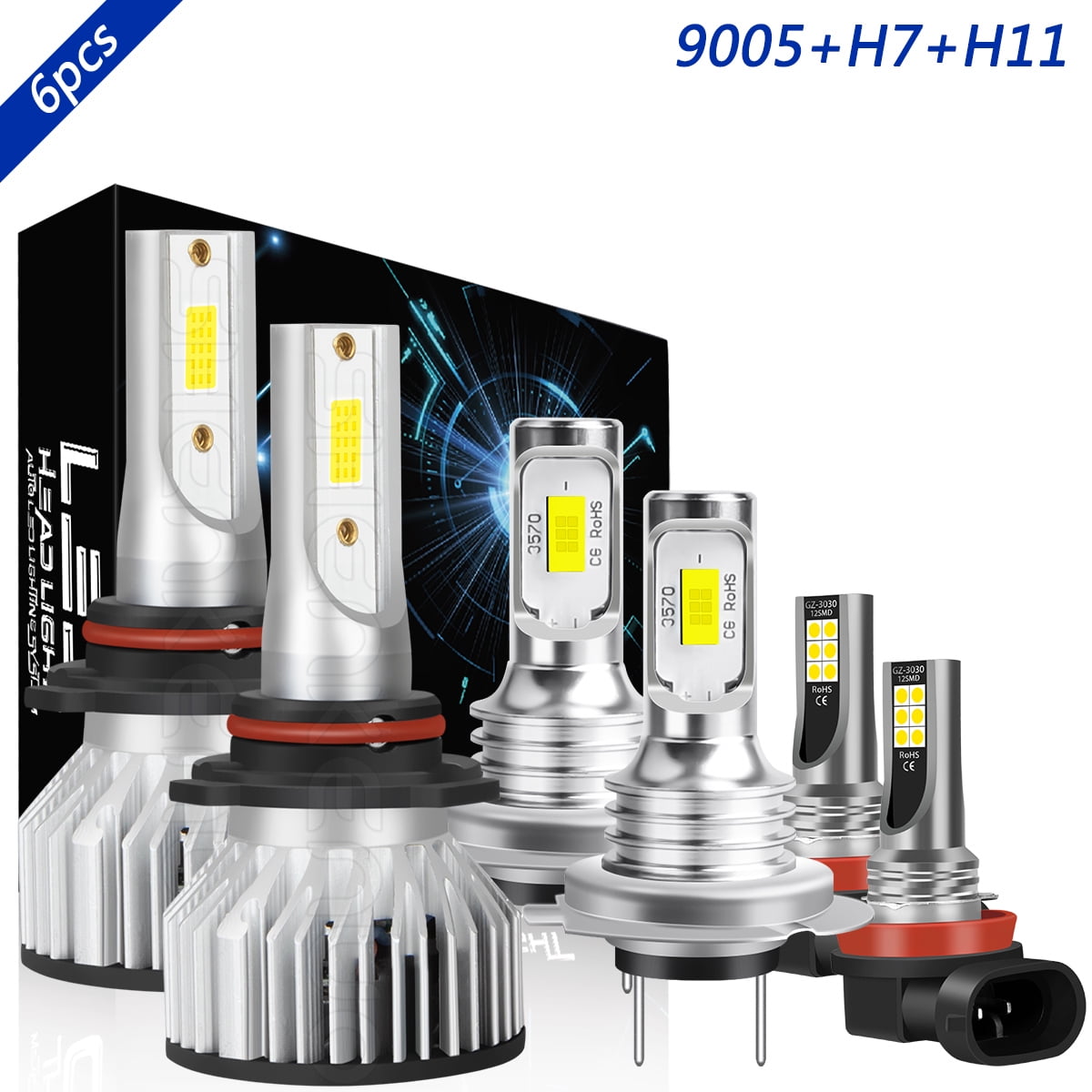 9005 High+H7 Low+H11 Fog Light for Subaru Legacy 2010-2014 LED Headlight Bulb 6000K White 6pcs ...