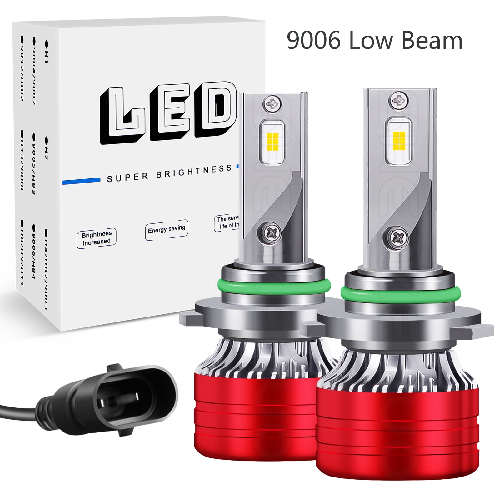 9006 LED Headlight Bulb 6000K 12000lm Low Beam Super White Bright 2pcs ...