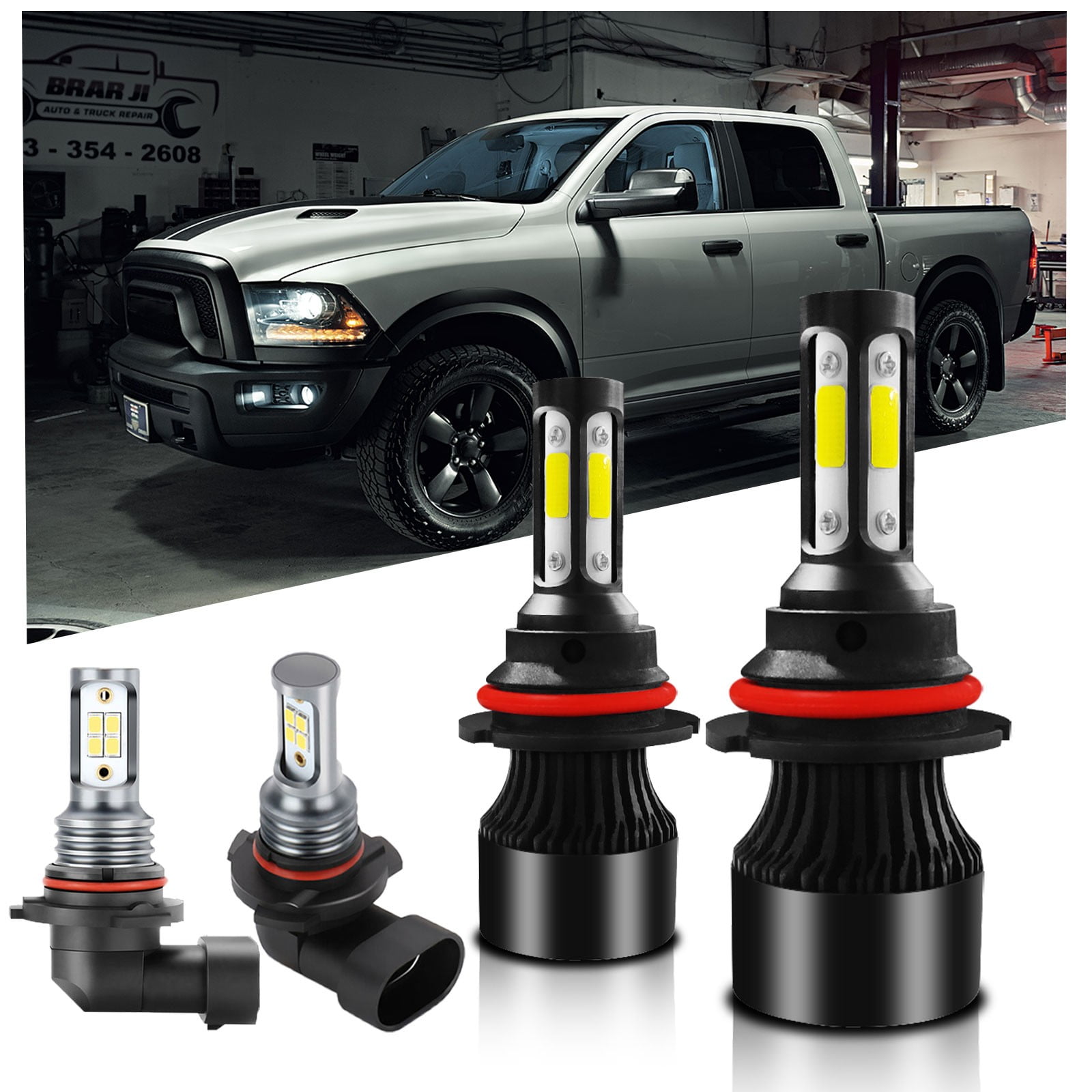 9007+9006 6000K LED Headlight High Beam+Fog Bulbs For Dodge Ram 1500 ...