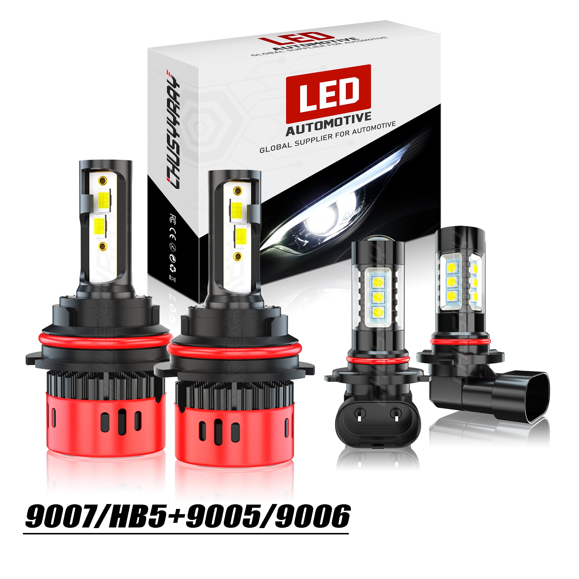 9007 9145 6000K LED Headlight Hi+Lo+ Fog lamp Bulbs Combo Kit For Ford ...