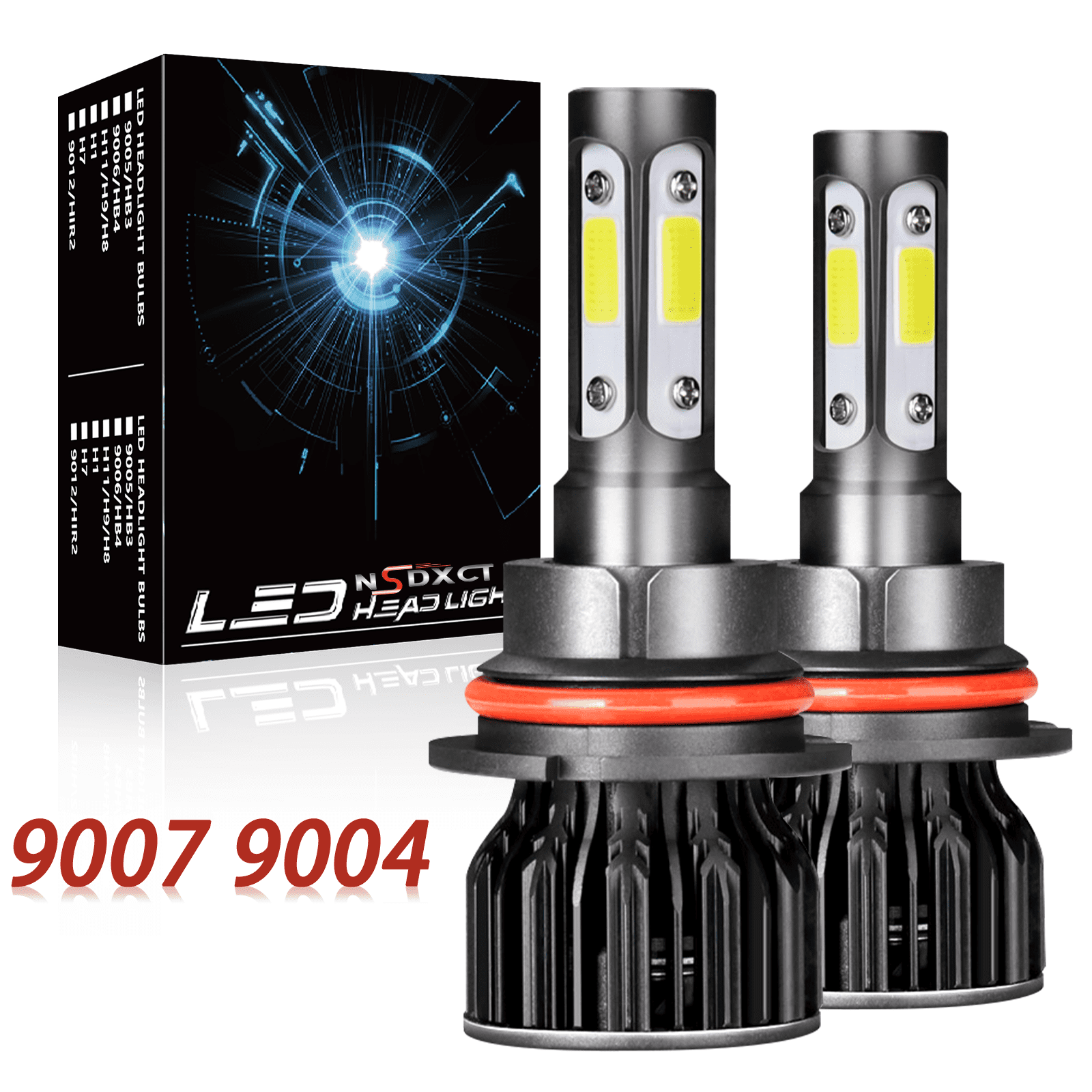 9007 HB5 LED Headlight Bulbs 6000K White 9004 High and Low Beam Super Bright Lamp - Walmart.com