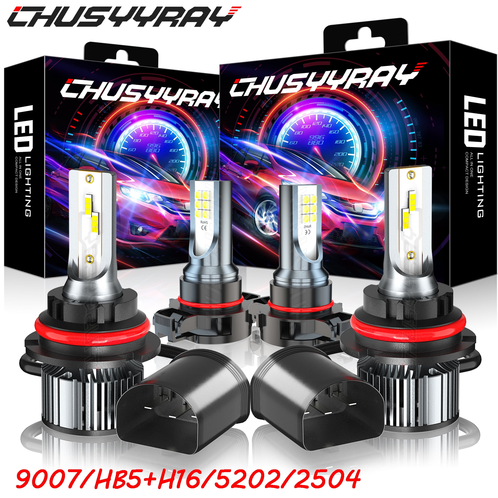 9007 Headlight + 5202 H16 2504 Fog Light LED Bulbs 4x Plug&Play Bright ...