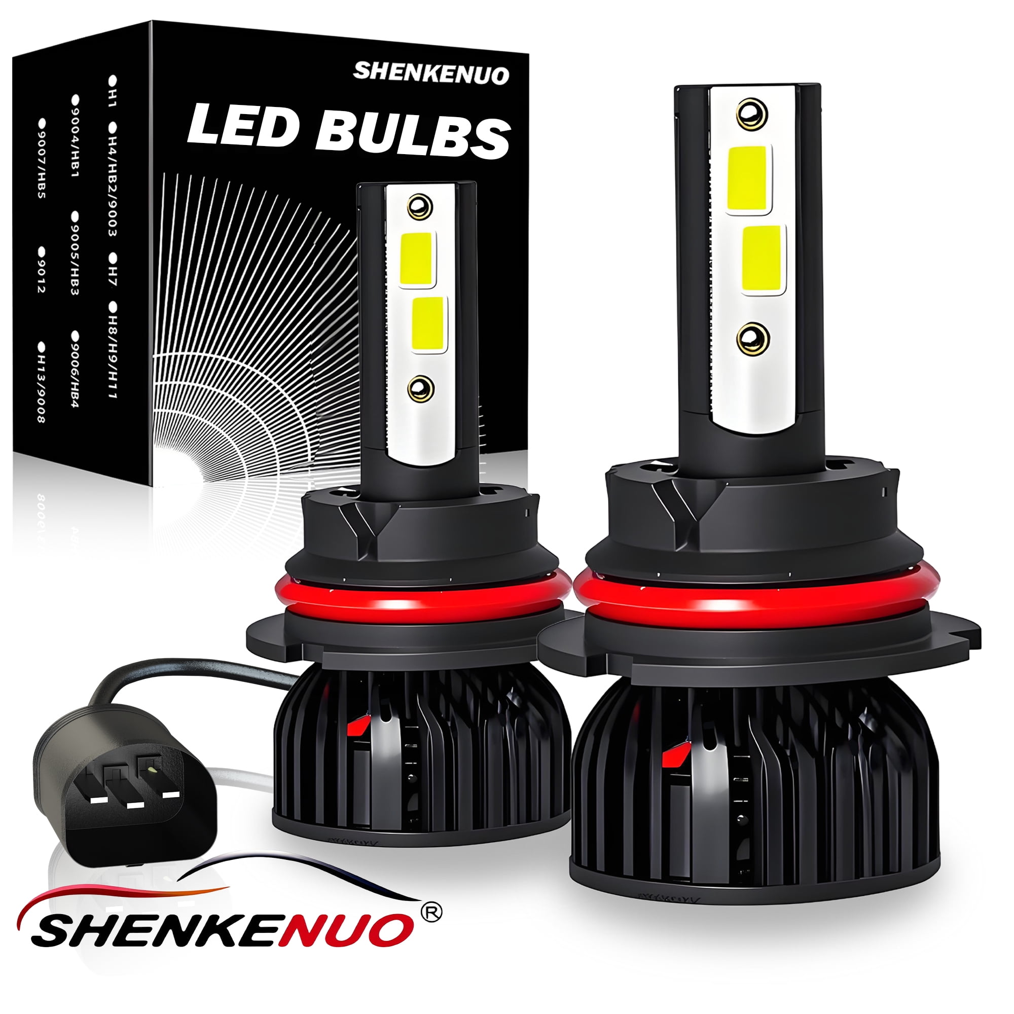 9007 LED Headlight Bulbs, 100W 14000LM, 300% Brighter, 6000K White, HB5 ...