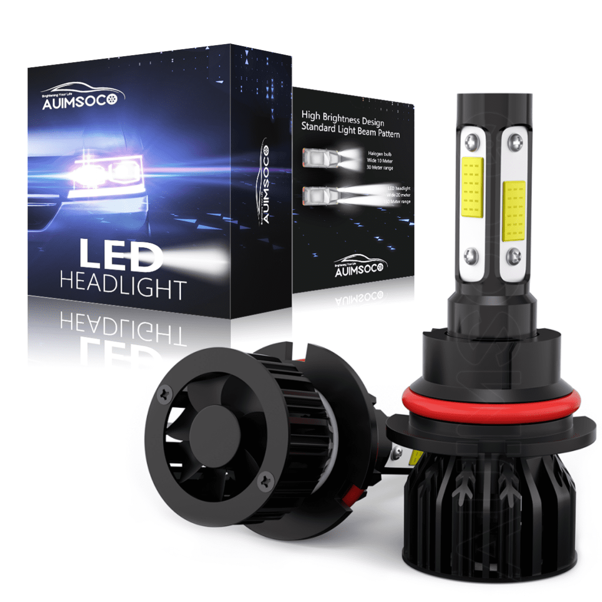 9007 LED Headlight Bulbs, 300% Brighter, 6500K White Super Bright, HB5 ...