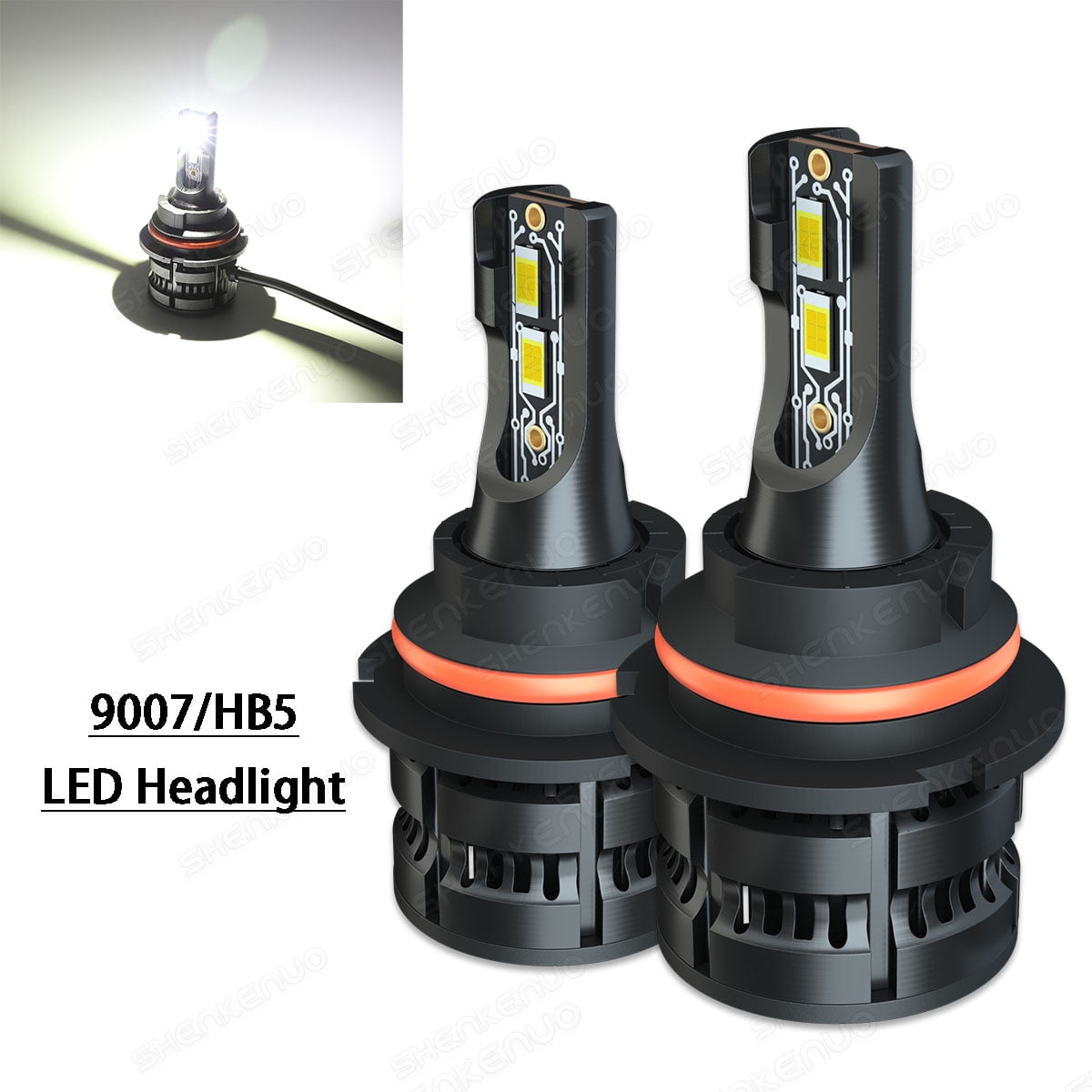 9007 LED Headlight Bulbs 50W 10000 Lumens 300% Super Bright White High ...