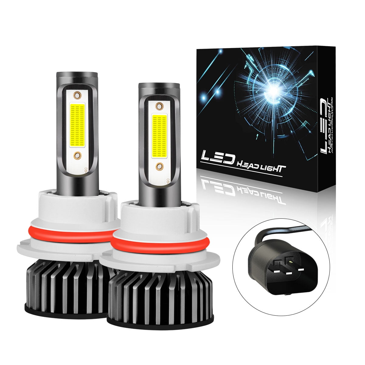9007 LED Headlight Bulbs, 60W 10000LM, 300% Brighter, 6000K White, HB5 ...