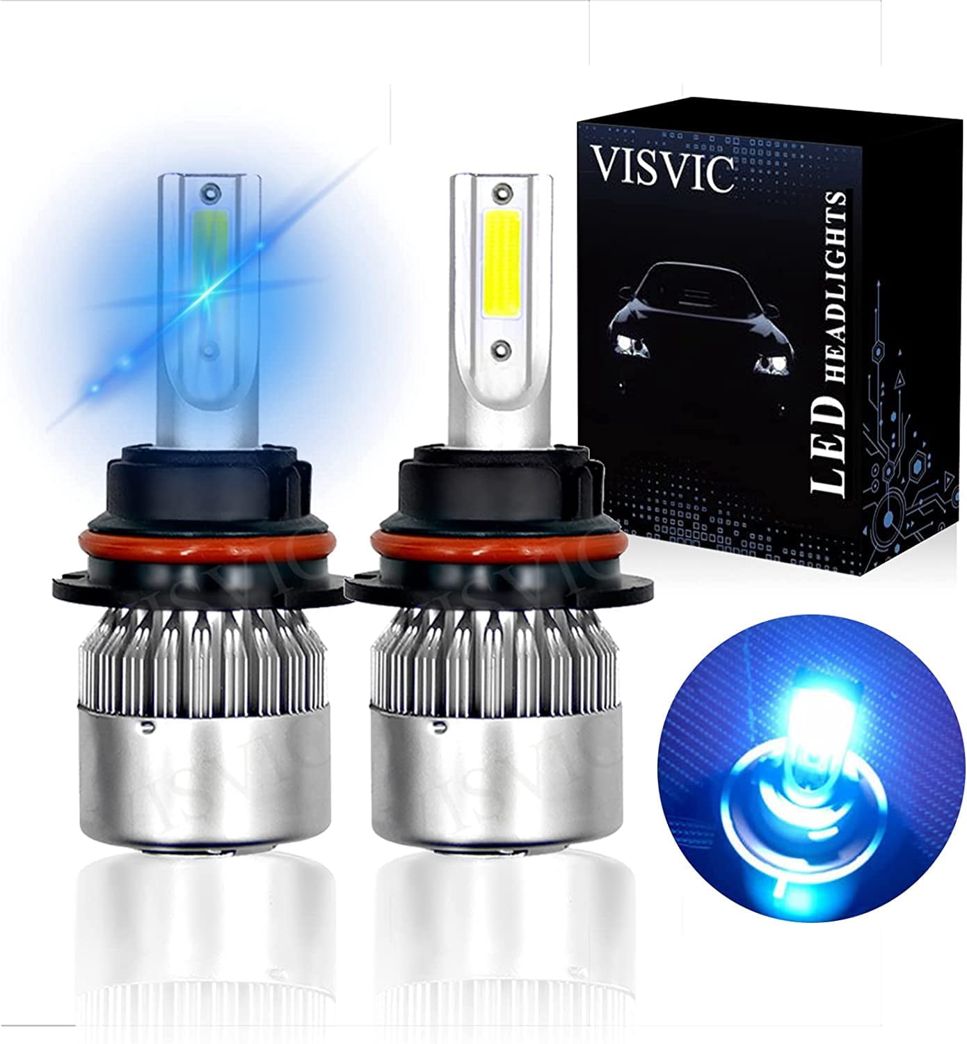 9007 LED Headlight Bulbs All-in-one Blue LED Headlights Conversion Kits ...
