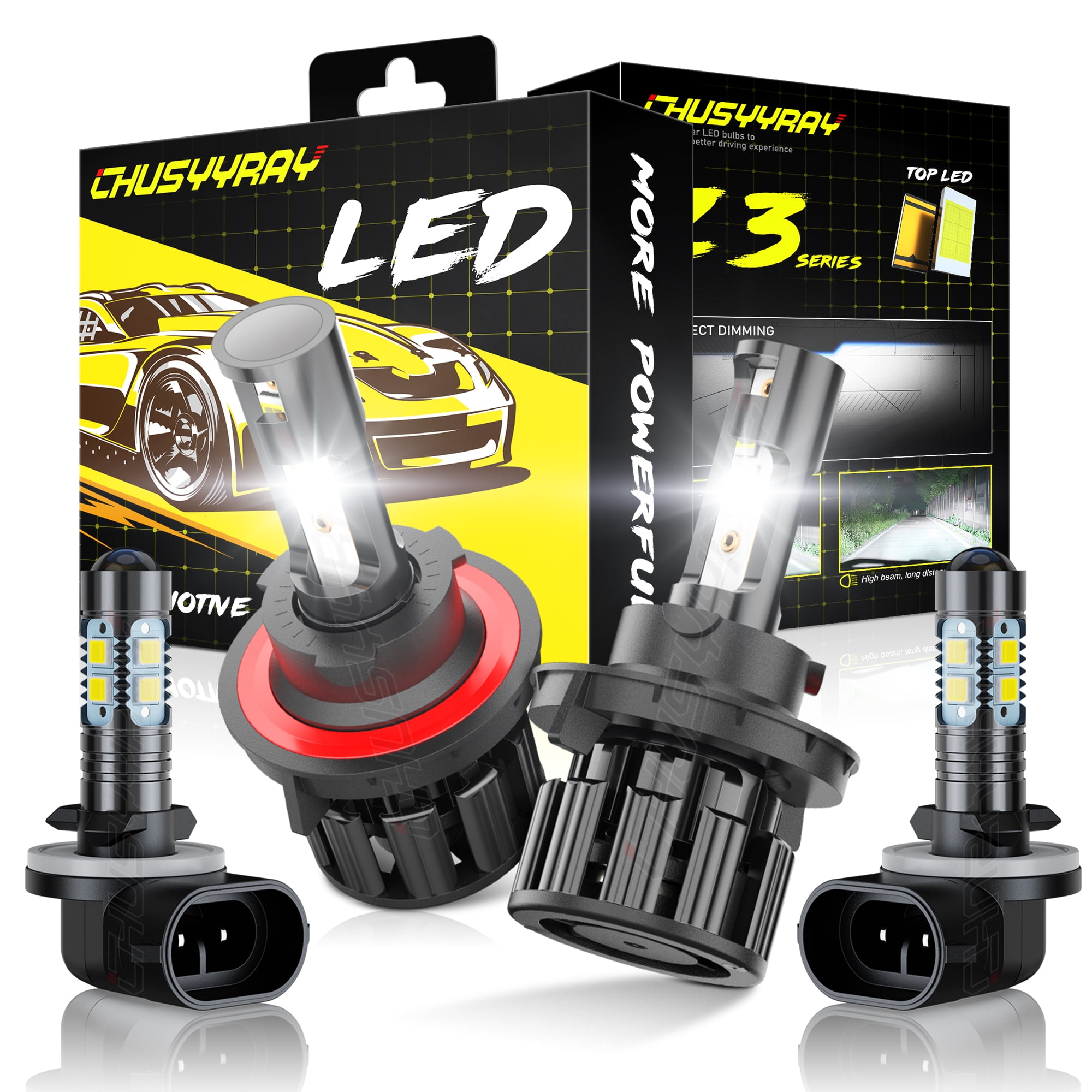 9008+881/862 LED Headlight Hi/Low Fog Light 4 Bulbs Combo Kit For 06-09 ...