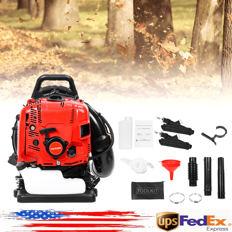 900CFM Backpack Gas Leaf Blower 75.6CC 2 Stroke Ergonomic Harness ...