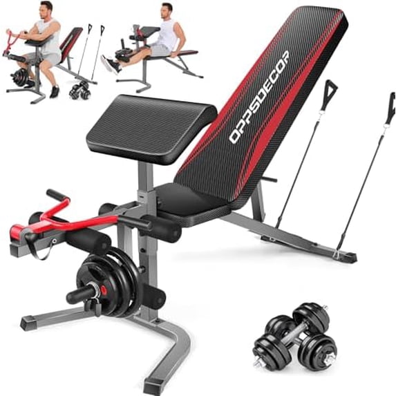 900LBS Weight Bench Set, Adjustable Bench Press Rack with Leg Extension ...