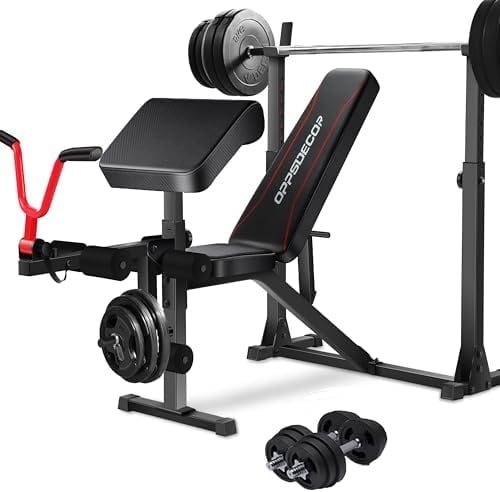 900LBS Weight Bench with Squat Rack, Olympic Workout Bench with Barbell ...