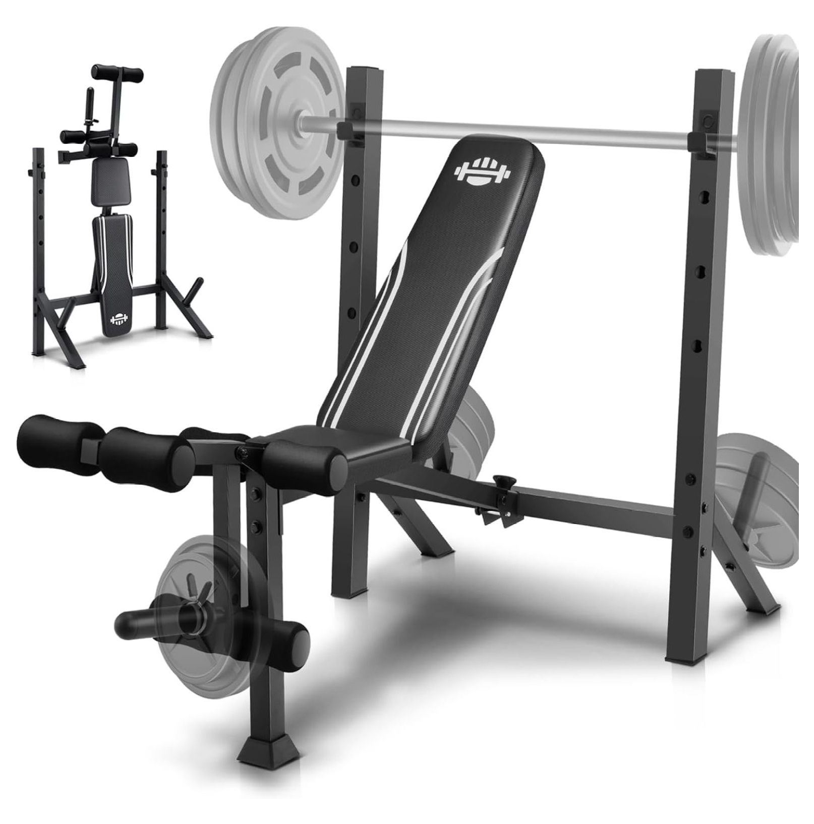 900LBS Weight Set with Squat Rack, Adjustable Press Set with Leg ...