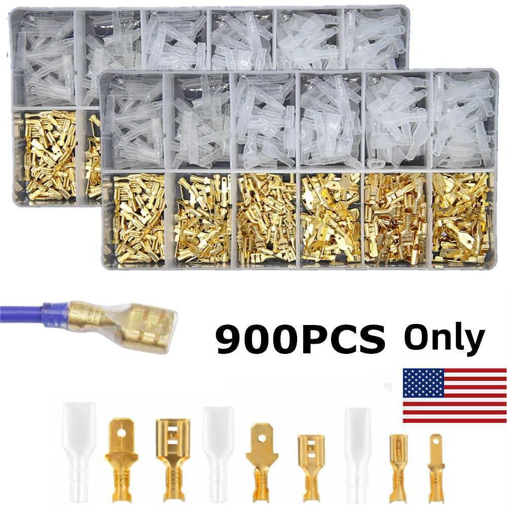 900PCS 2.8/4.8/6.3mm Wire Crimp Connectors Brass Female/Male Spade ...