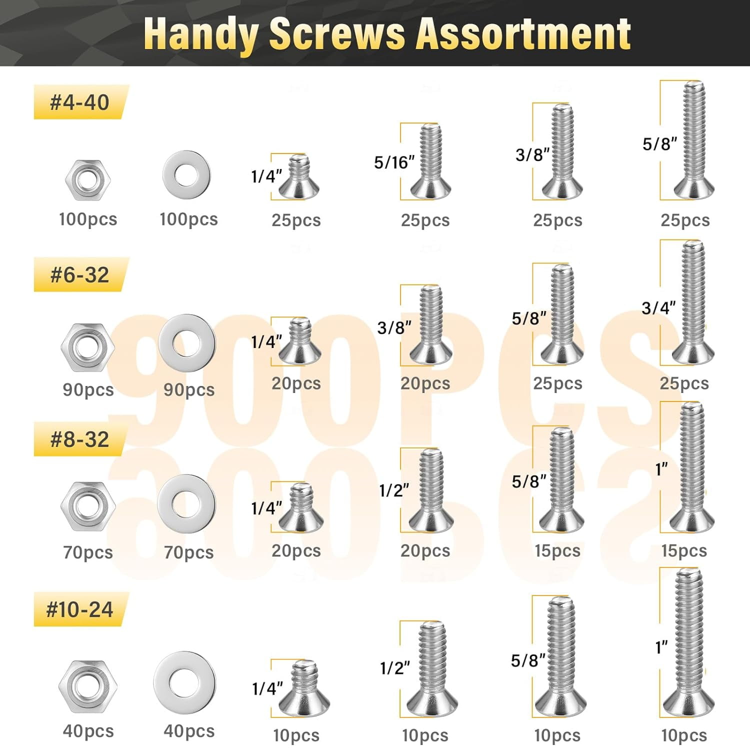 900PCS Nuts and Bolts Assortment Kit for Home Projects - Stainless Steel Machine Screws ...