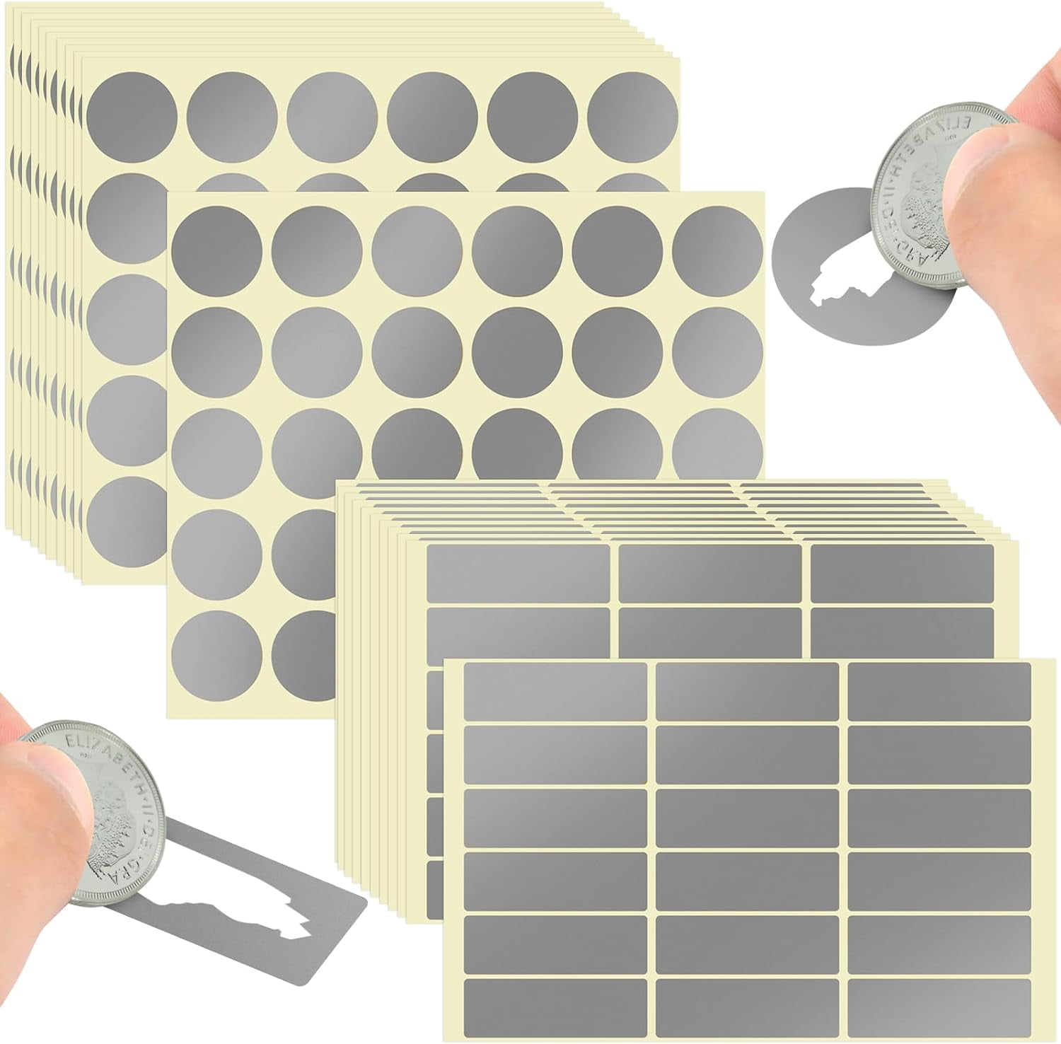 900PCS Scratch Off Stickers 1 inch 450 Round & 450 1.9" x 0.6 ...
