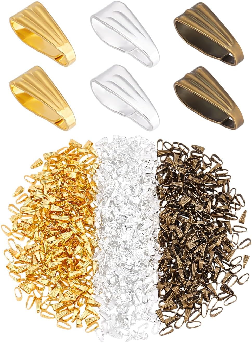 900Pcs 3 Colors Clasp Iron Snap on Bails Hook Pinch Clip Pendant Charms ...