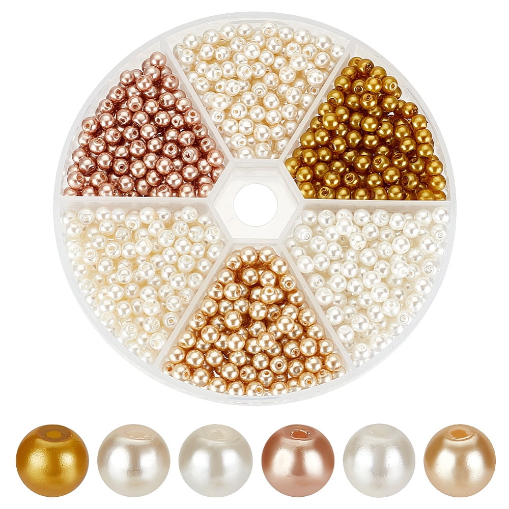 900Pcs 6 Colors Baking Paint Pearlized Glass Pearl Beads Round Mixed ...