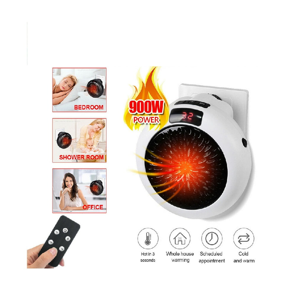 900W Portable LED Digital Electric Heater Wall Sockets Mini Fan With ...