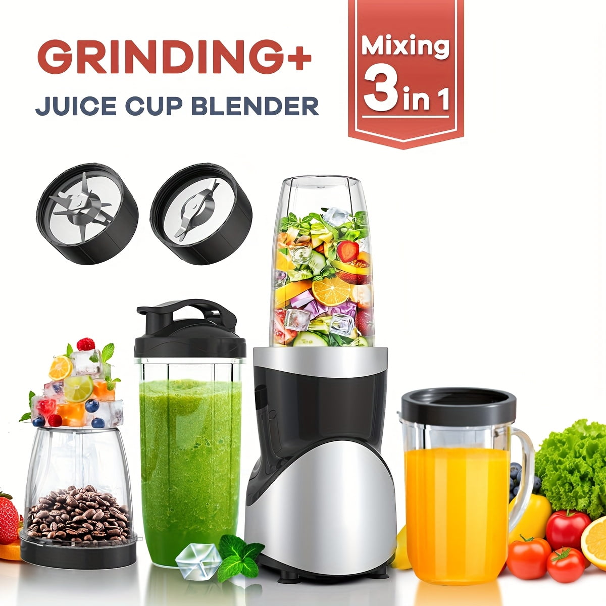 900W Smoothie Blender & Grinder Set - 15pc Personal Blender with 4 BPA ...