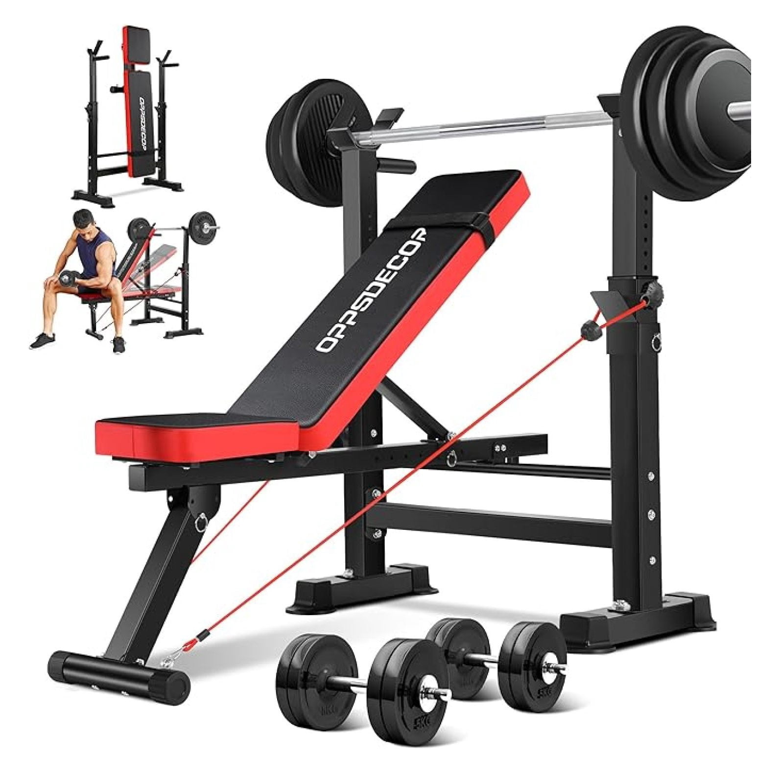 900lbs 6 in 1 Weight Set with Squat Rack, Workout with Leg Extension ...
