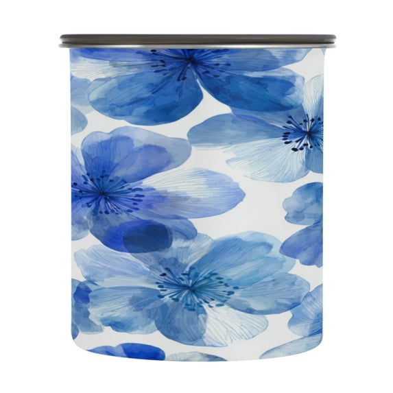 900ml Stainless Steel Food Storage Containers Watercolor Blue Flowers Airtight Kitchen Canisters ...
