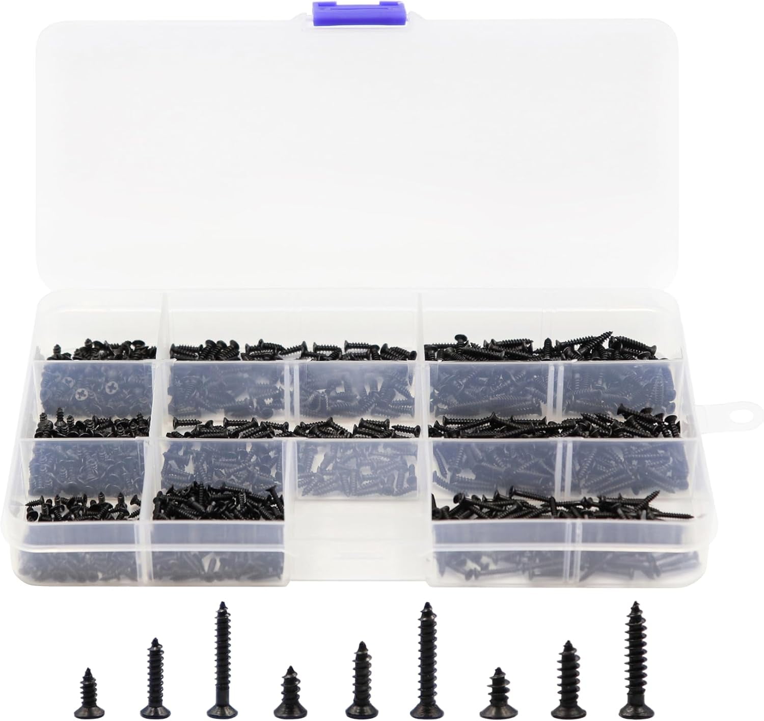 900pcs M1.7 M2 M2.3 x 5mm / 8mm/ 12mm Flat Head Self-Tapping Sheetmetal ...