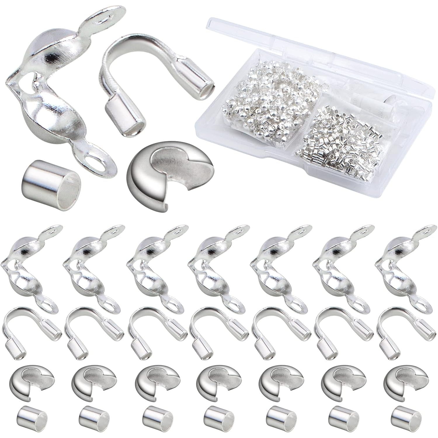 900pcs Silver Metal Tube Crimp Beads Half Round Open Crimp Beads Knot ...