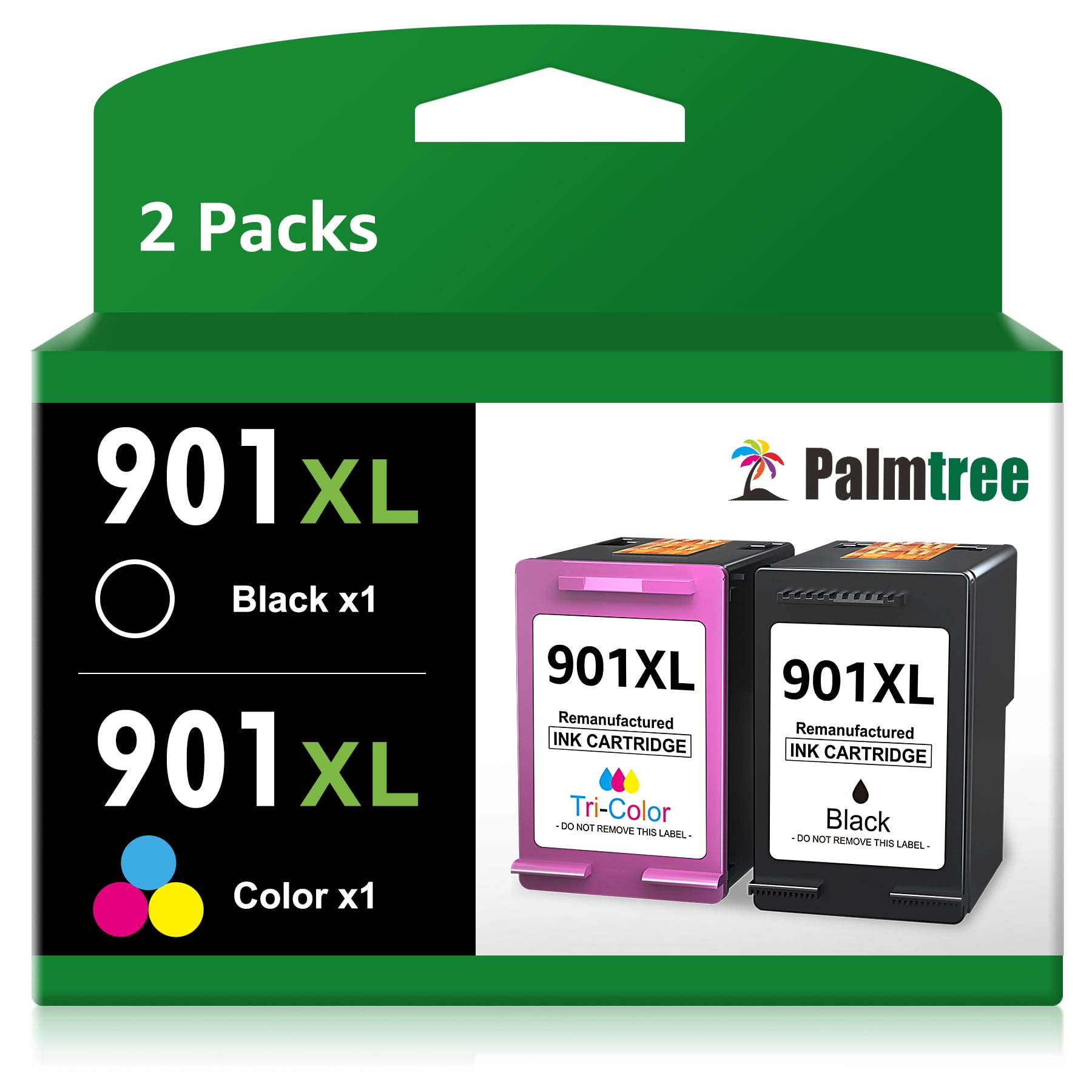 HP 901 901XL Ink Cartridges - 2-Pack, Black and Tri-color for OfficeJet ...