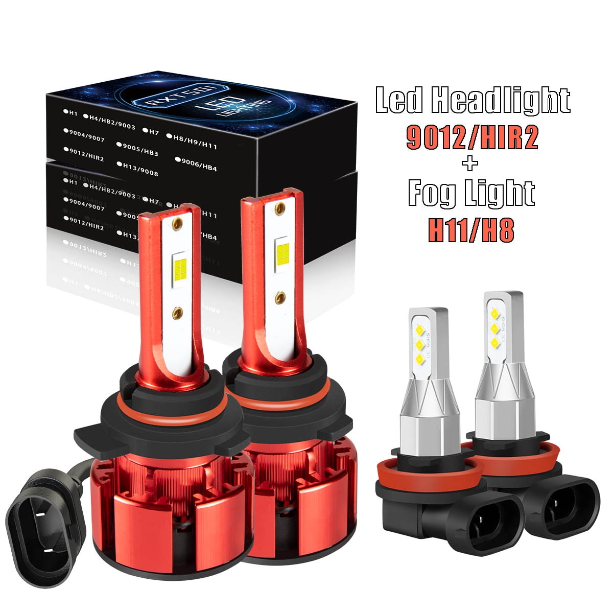 9012 HIR2 Led Headlights Hi/Lo Beam H9/H11 Fog Light Bulbs Kit White ...