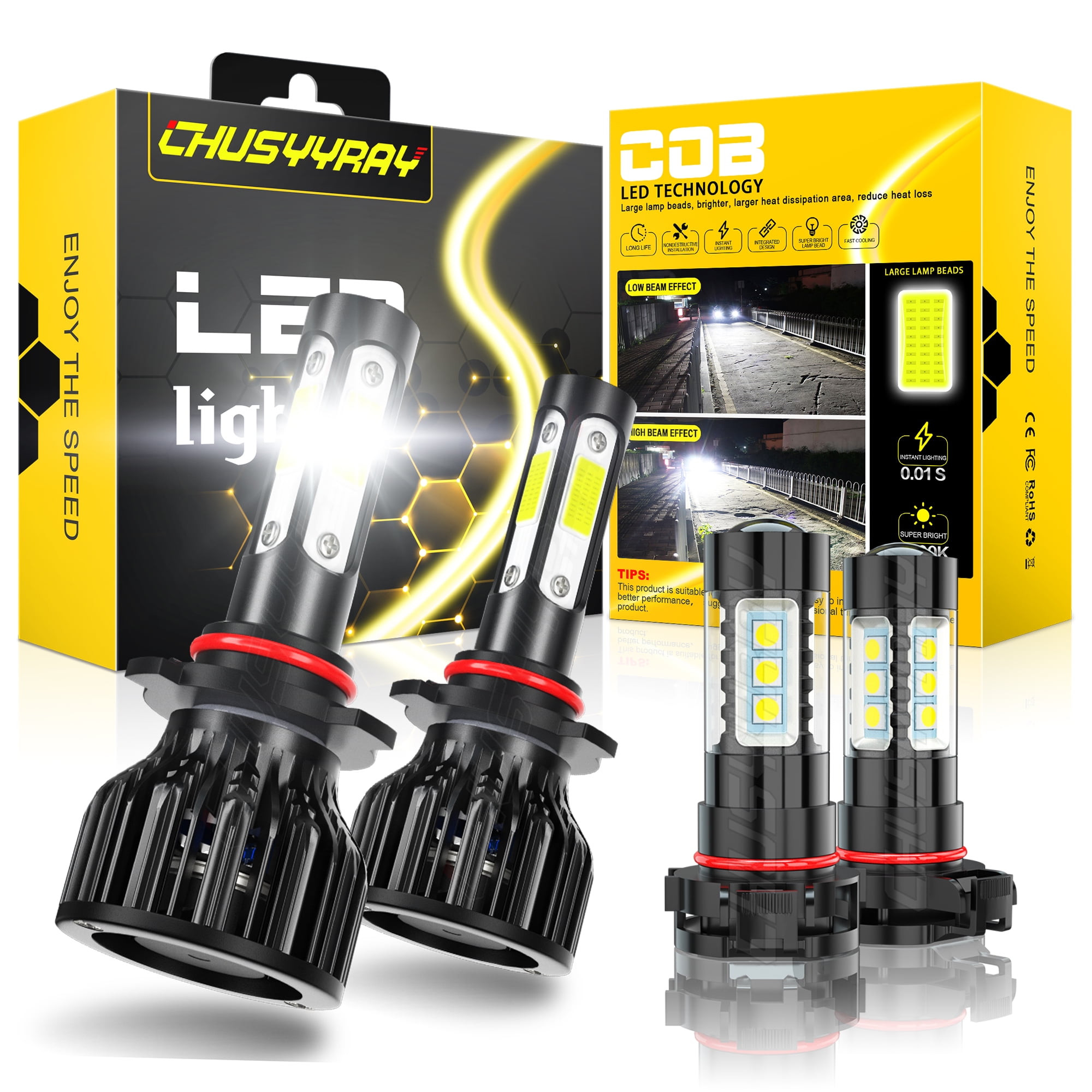 9012 LED Headlight&5202 Fog Light Bulb White HIR2/9012+H16 Car Light ...