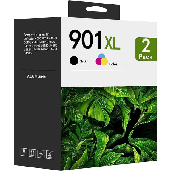 901XL Ink Cartridges Combo Pack (2 Pack Black Tri-Color) Compatible 901 ...
