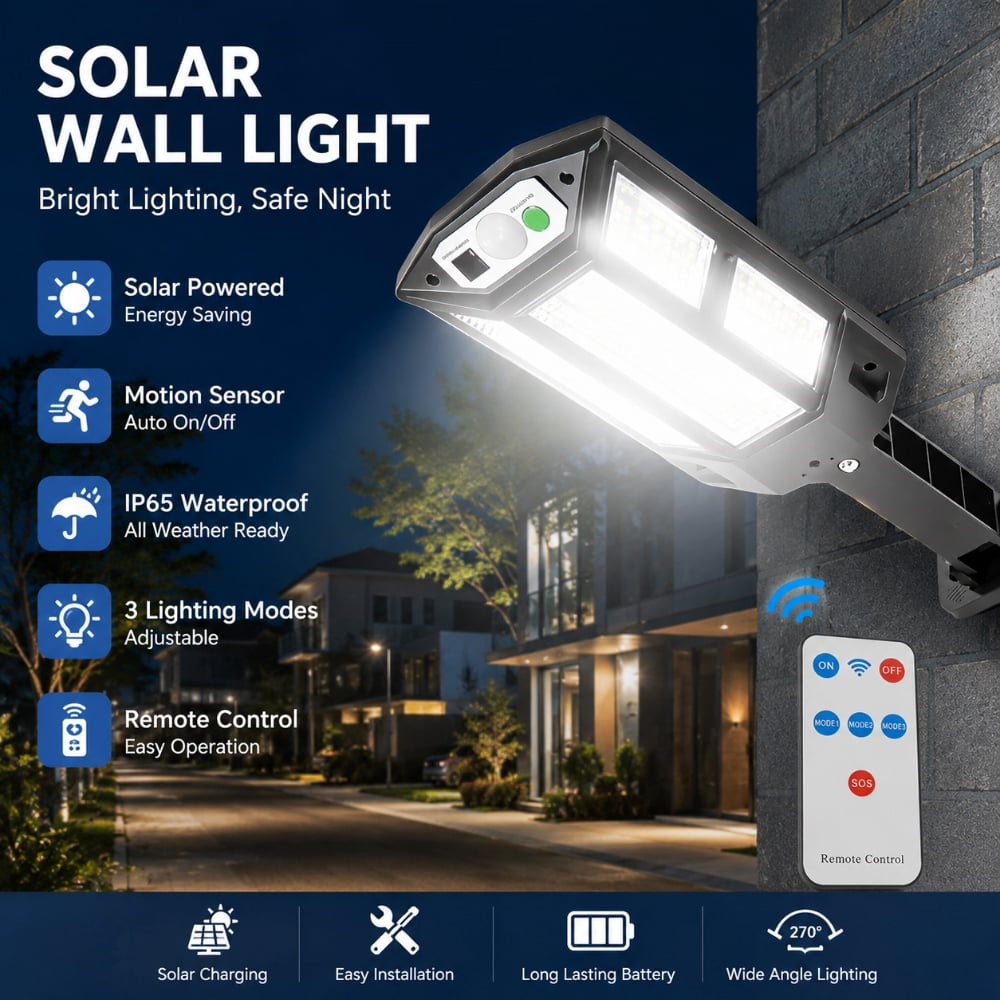 902 LED Solar Powered Outdoor Light, Motion Sensor Security Flood Lamp ...