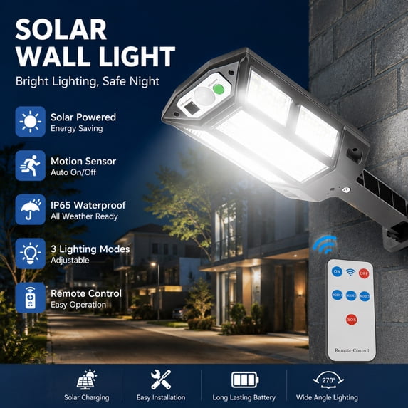 902 LED Solar Powered Outdoor Light, Motion Sensor Security Flood Lamp ...