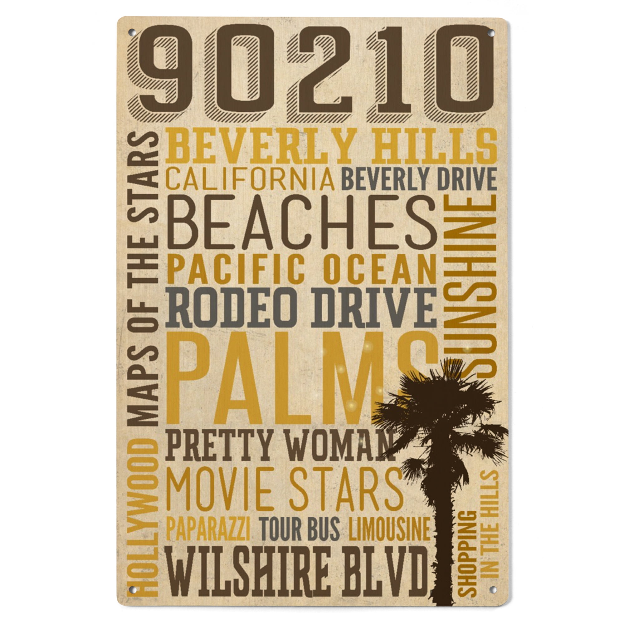 90210, California, Typography Birch Wood Wall Sign (6x9 Rustic Home ...