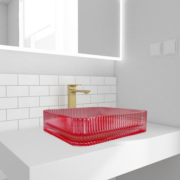 90210 Kitchen and Bath 15" Pink Glass Square Vessel Sink For Bathroom ...