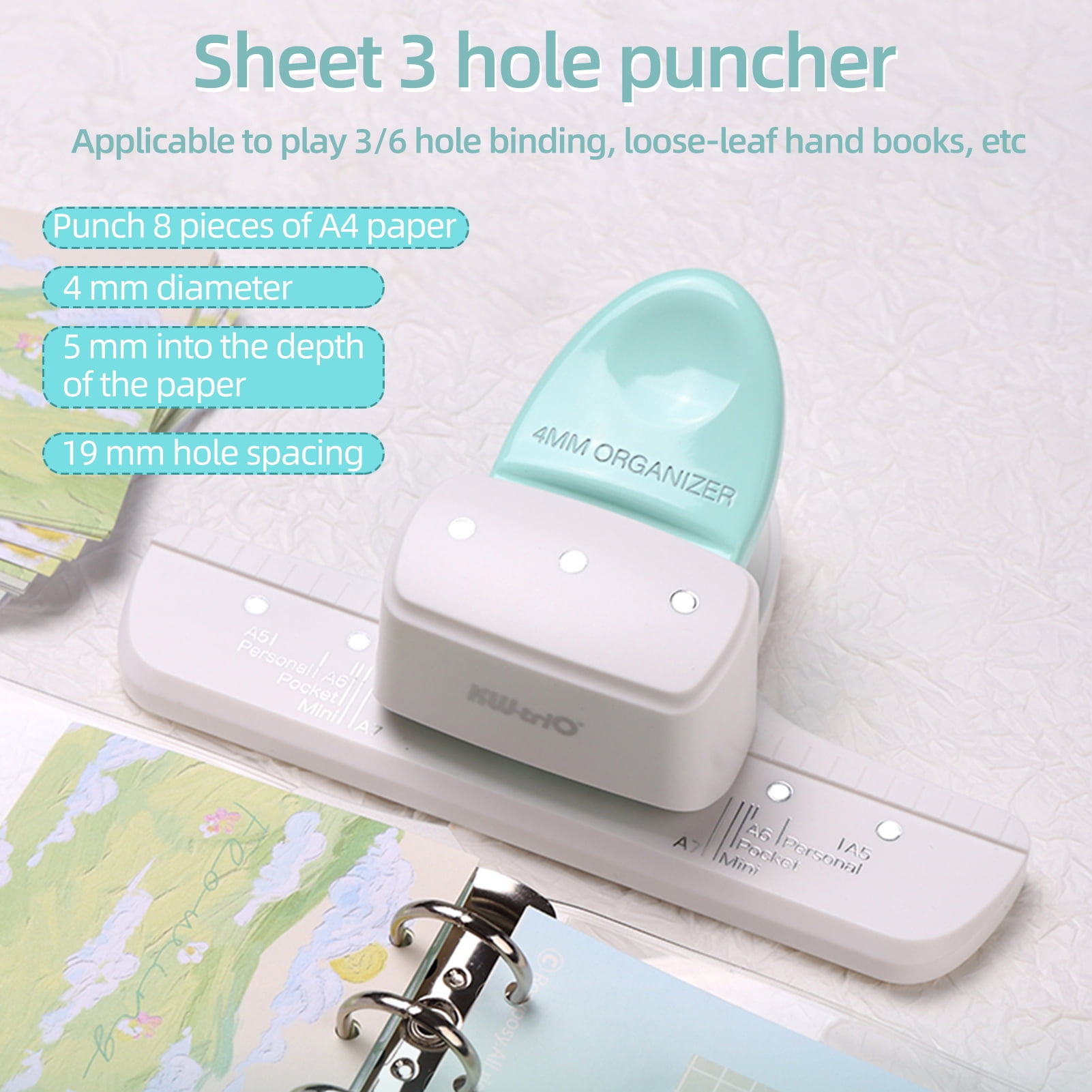 9027 Loose Hole Punch Daily Planner Adjustable 3 Hole Paper Puncher for ...