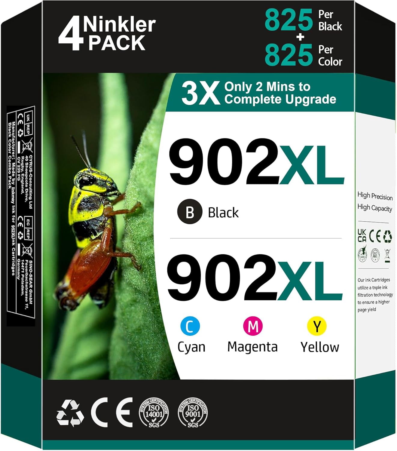 NINKLER 902XL Ink Cartridge, Black, Cyan, Magenta, Yellow, Compatible ...