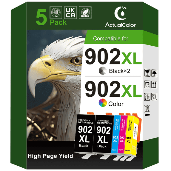 HP 902XL High-Yield Ink Cartridge Pack (5-Pack, Black, Cyan, Magenta ...
