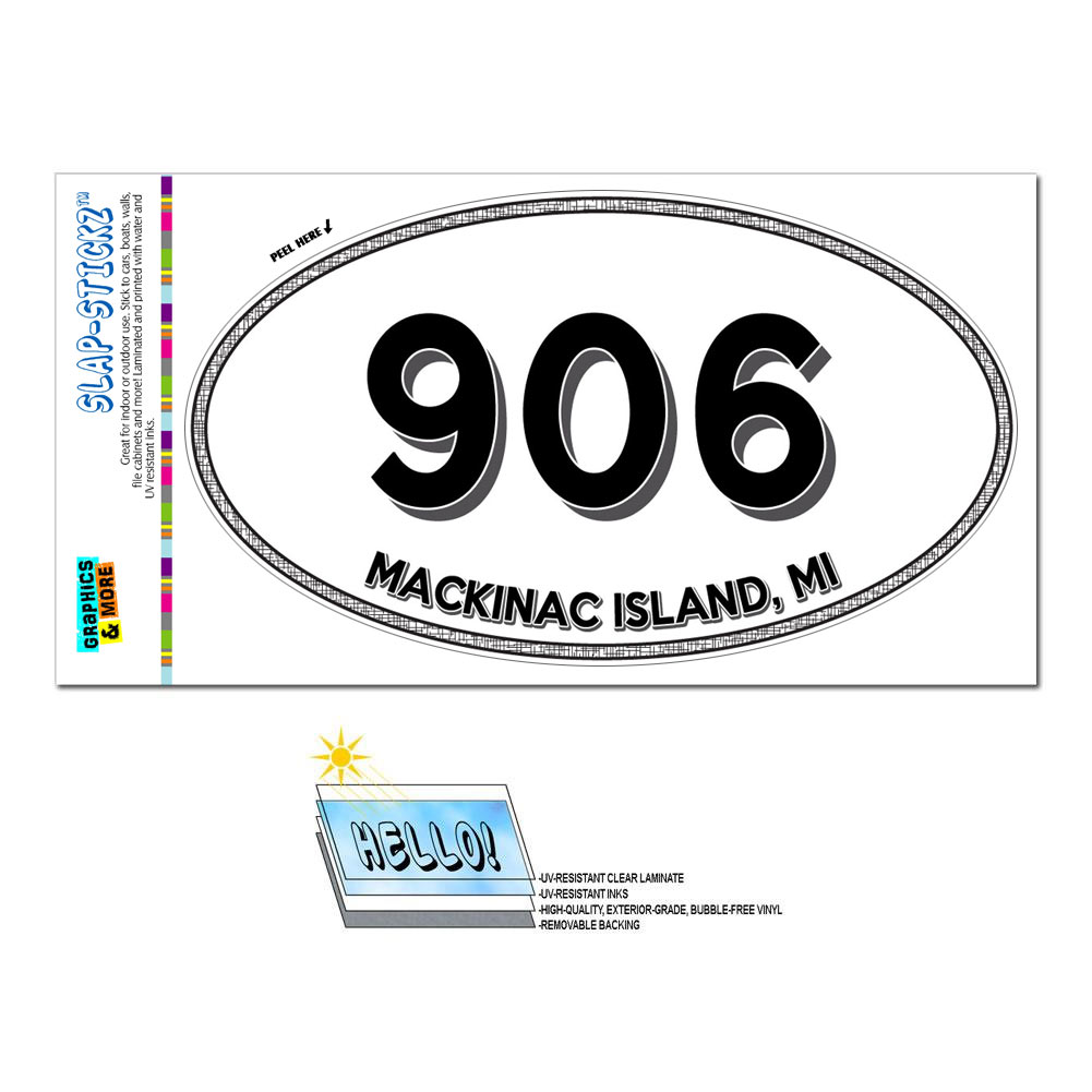 906 - Mackinac Island, MI - Michigan - Oval Area Code Sticker - Walmart.com